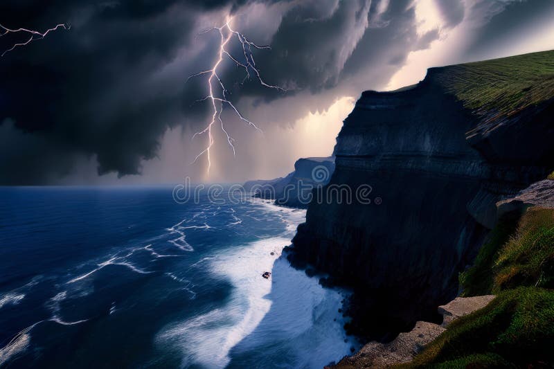 Cliffside Lightning Lightning Bolts Hitting the Edge of a Steep Stock ...