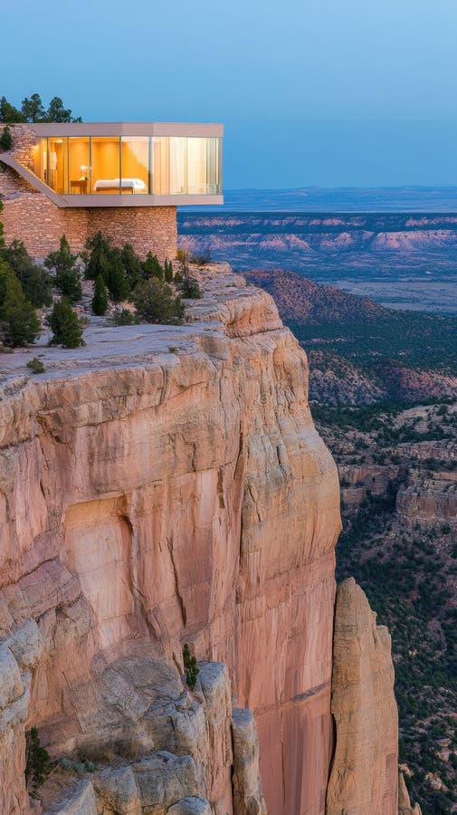Cliffside Modern House with Panoramic Views at Sunset, AI Stock Image ...