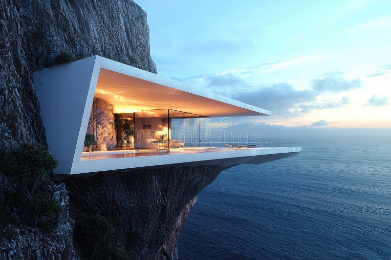 Cliffside Modern Luxury Home Oceanfront Architectural Design Stock ...