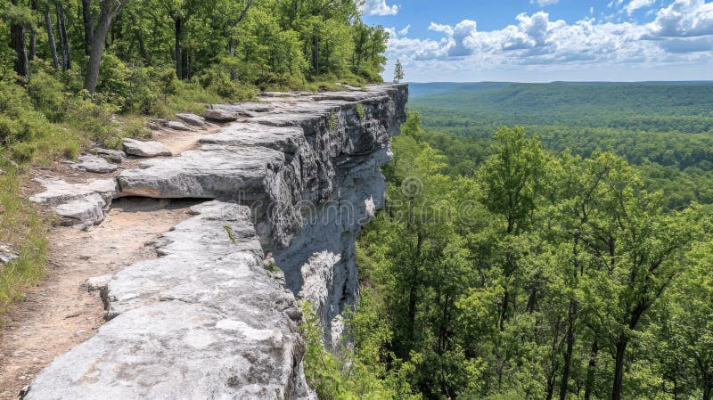 Cliffside Trail Overlooking Lush Green Forest Valley Stock Illustration ...