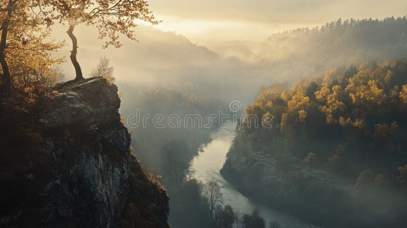 Cliffside Tree and River View Stock Photo - Image of rural, terrain ...