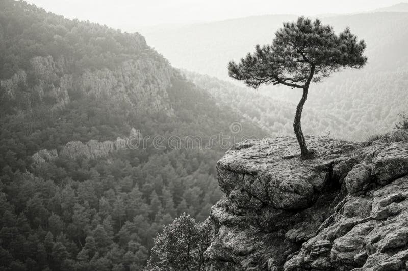 Cliffside Tree Silhouette stock image. Image of hill - 376917501