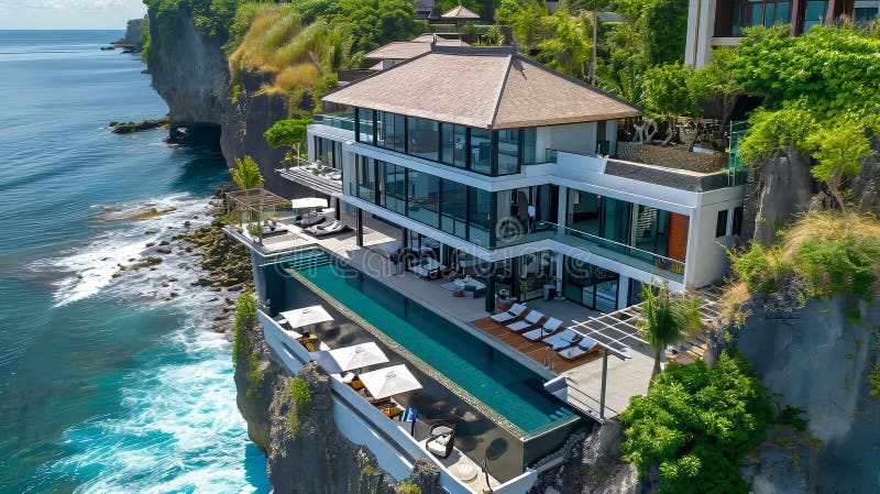 Cliffside Villa Interior Concept Stock Illustration - Illustration of ...