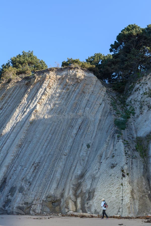Cliffside Walk on Sandy Beach Stock Photo - Image of backpack, coast ...