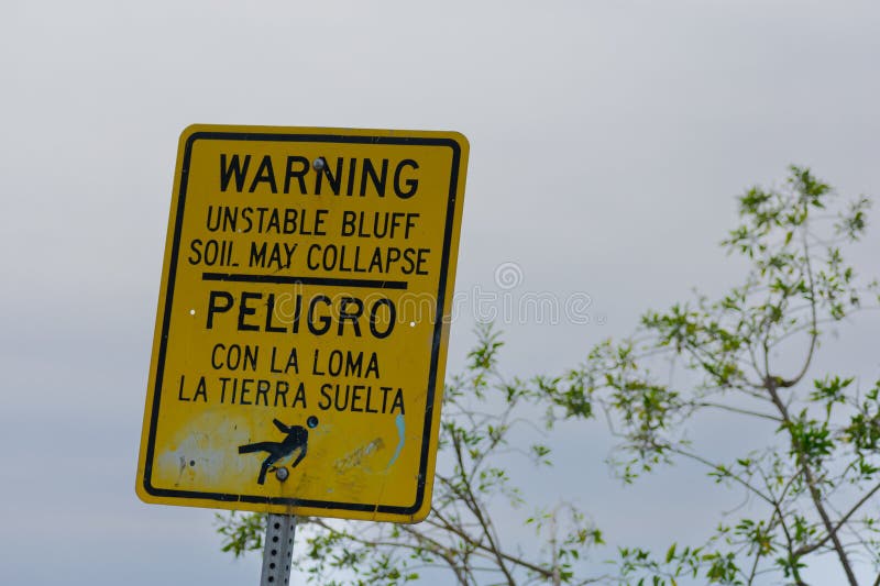 Cliffside Warning Sign - Unstable Bluff, Mudsldie, and Rockslide ...