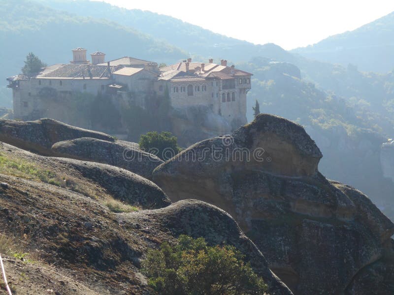 Clifftop Monastery, Meteora, Greece Stock Image - Image of hills, cliff ...