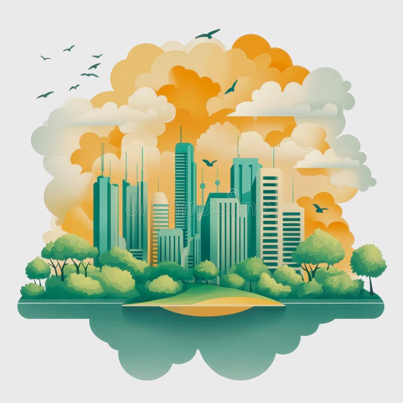Climate Action Flat Icon Representing Urban Sustainability with Trees ...