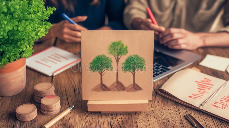 Climate Activists Planning Environmental Strategy, Sketching Tree ...