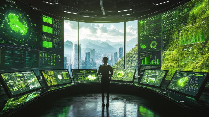 A Climate Change Analyst Monitors Real-time Data in a Futuristic ...