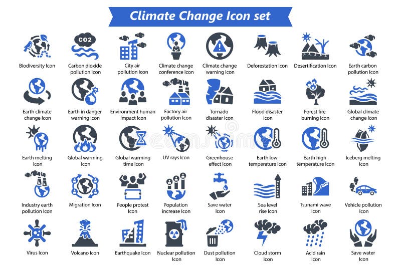 Climate Change Blue Icon Set Stock Vector - Illustration of tornado ...