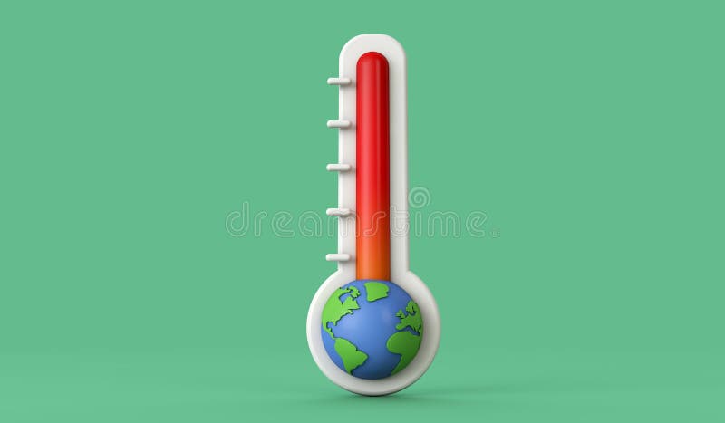 Climate Change Concept. Rising Earth Temperature Thermometer. 3D Render ...
