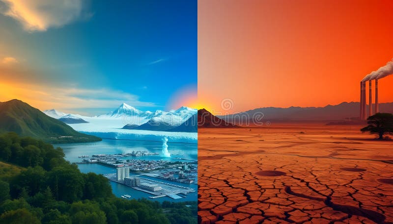 Climate Change: a Divided World Stock Illustration - Illustration of ...