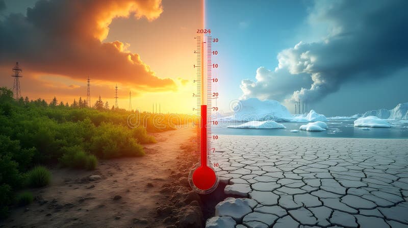 Climate Change: a Divided World Stock Illustration - Illustration of ...