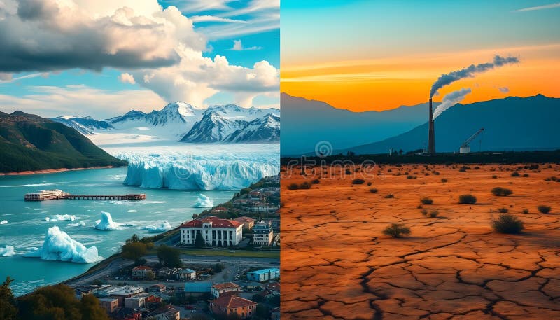 Climate Change: a Divided World Stock Illustration - Illustration of ...