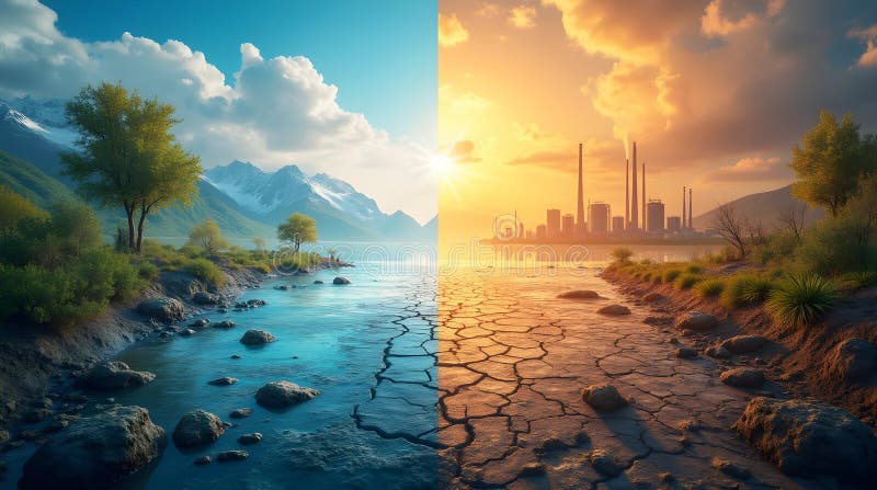 Climate Change: a Divided World Stock Illustration - Illustration of ...