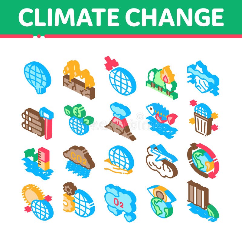 Climate Change Ecology Isometric Icons Set Vector Stock Vector ...