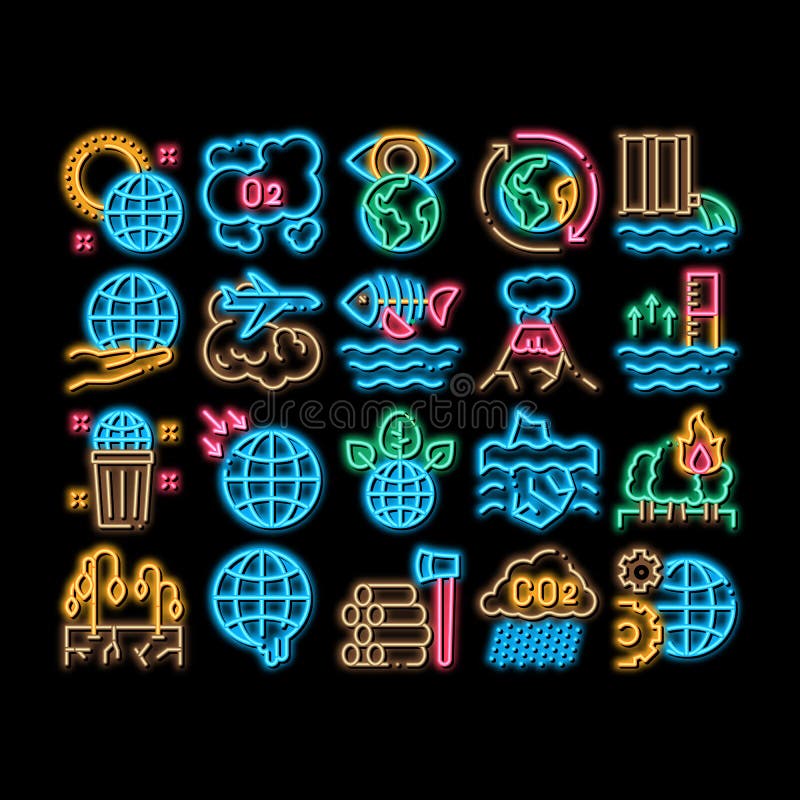 Climate Change Ecology Neon Glow Icon Illustration Stock Illustration ...