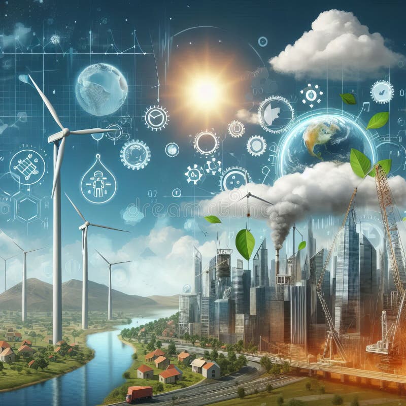 Climate Change and Economic Development Illustration Promoting T Stock ...