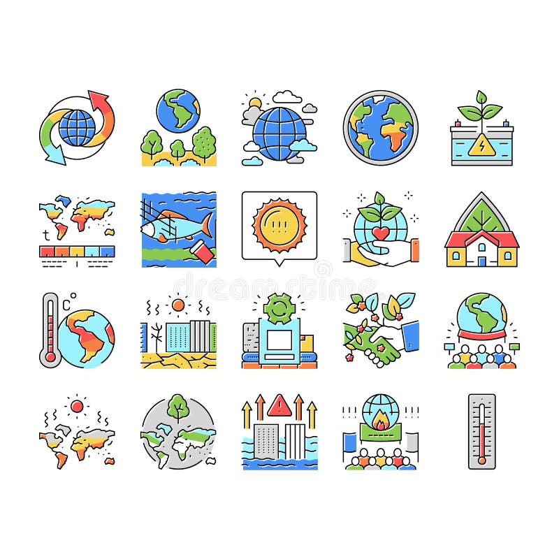 Climate Change and Environment Icons Set Vector Stock Vector ...