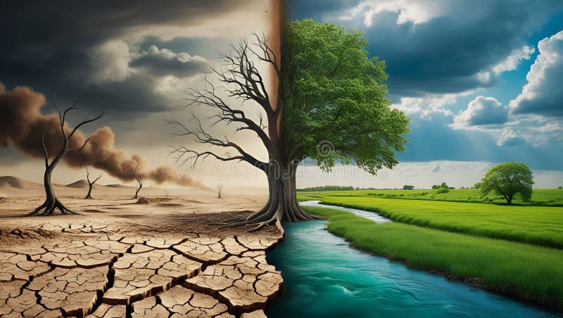 Half Dead and Alive Tree at Drought, Nature Background, Climate ...