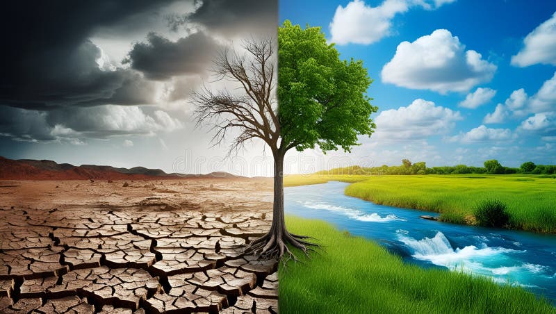 Half Dead and Alive Tree at Drought, Nature Background, Climate ...