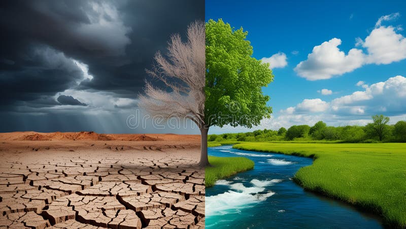 Half Dead and Alive Tree at Drought, Nature Background, Climate ...