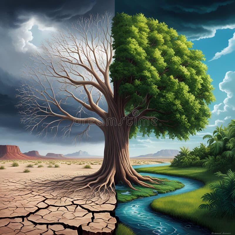 Half Dead and Alive Tree at Drought, Nature Background, Climate ...