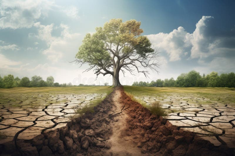 Tree with Climate Change Concept Trying To Green and Grow from Drought ...