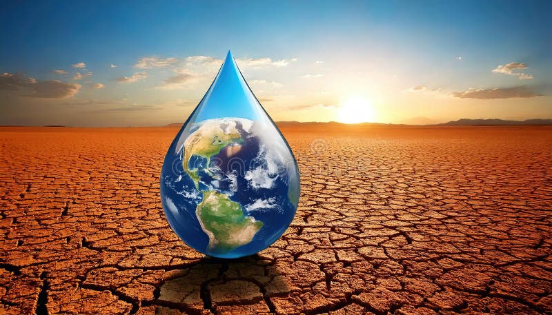 Climate Change, a Globe Revealed by a Drop of Water Lies on the Earth ...