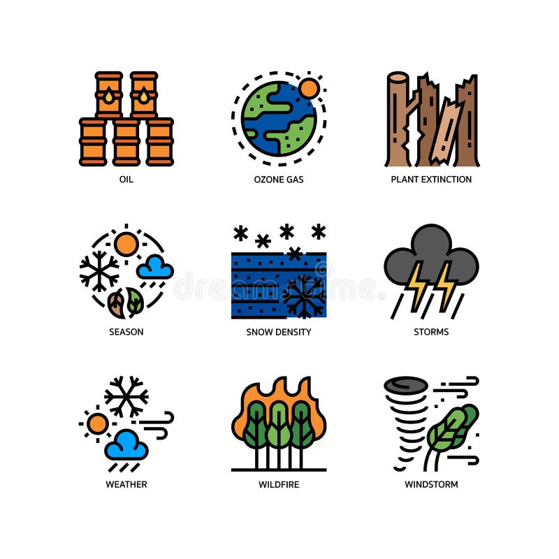 Climate Change icons set stock vector. Illustration of vector - 205759238
