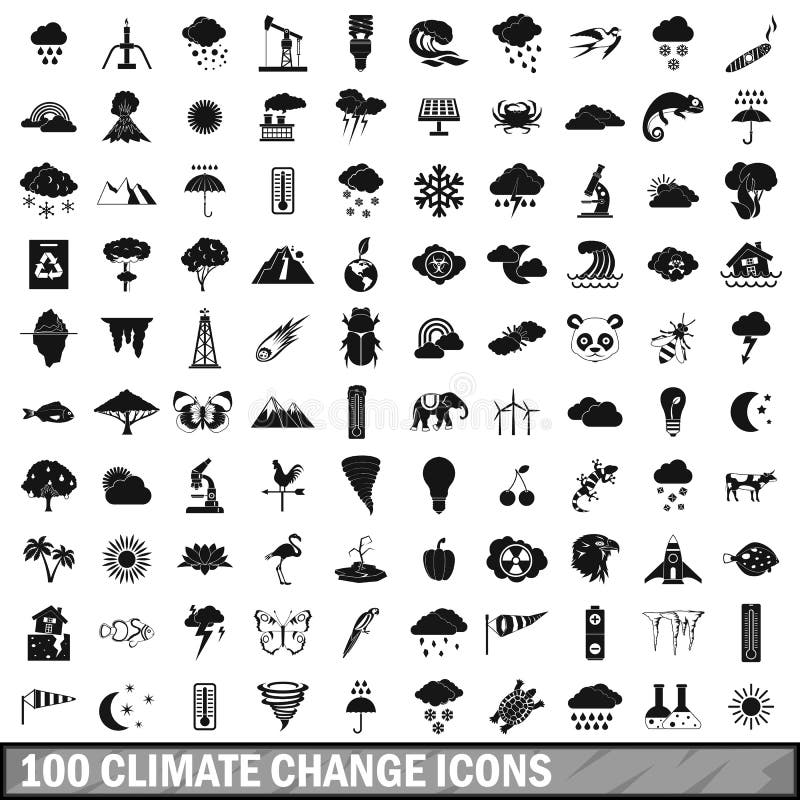 100 Climate Change Icons Set, Simple Style Stock Vector - Illustration ...