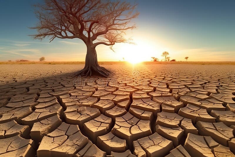 Climate Change Impact Cracked Earth and Wilted Tree Revealing Severe ...