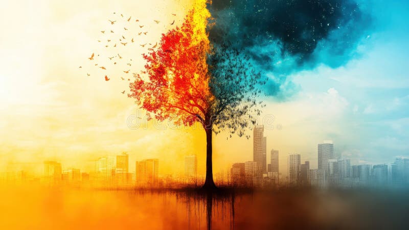 Climate Change Impact on Ecosystem Visual Representation Stock Image ...