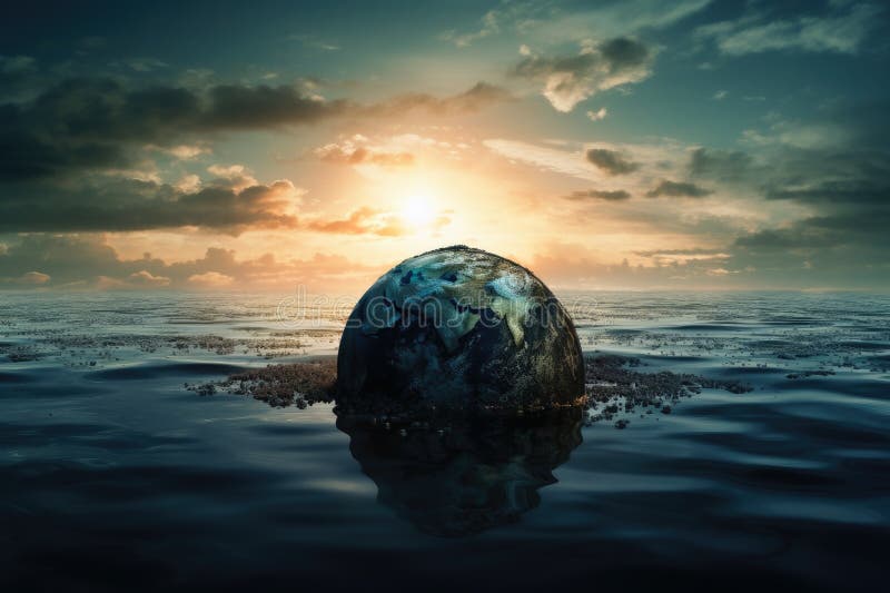 Drowning planet Earth stock illustration. Illustration of aqua - 198671735