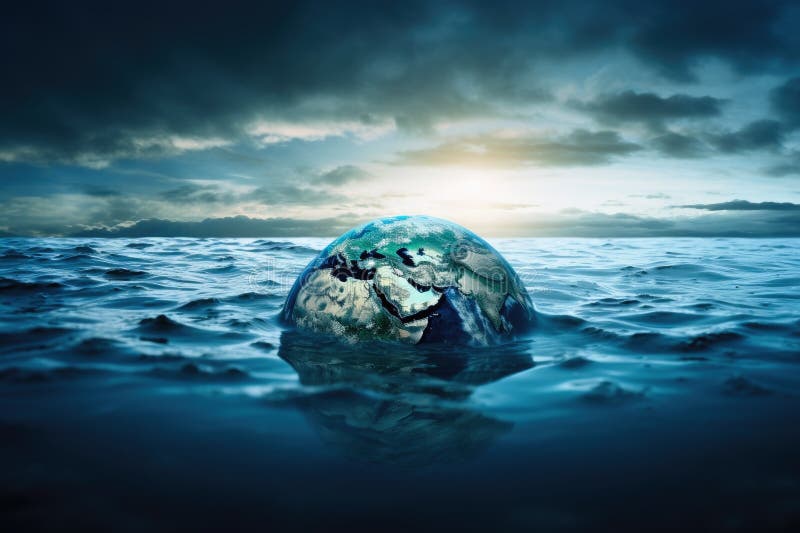 Drowning planet Earth stock illustration. Illustration of aqua - 198671735