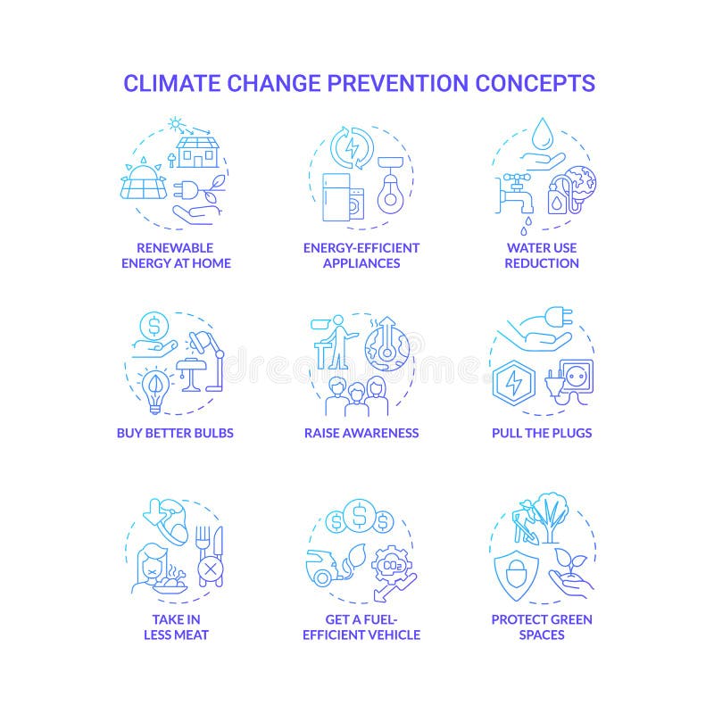 Climate Change Prevention Blue Gradient Concept Icons Set Stock Vector ...
