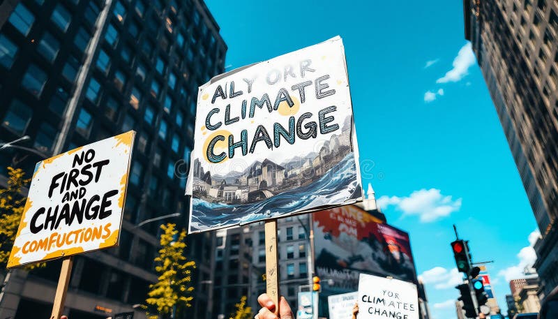 Climate Change Protest in the City Stock Illustration - Illustration of ...