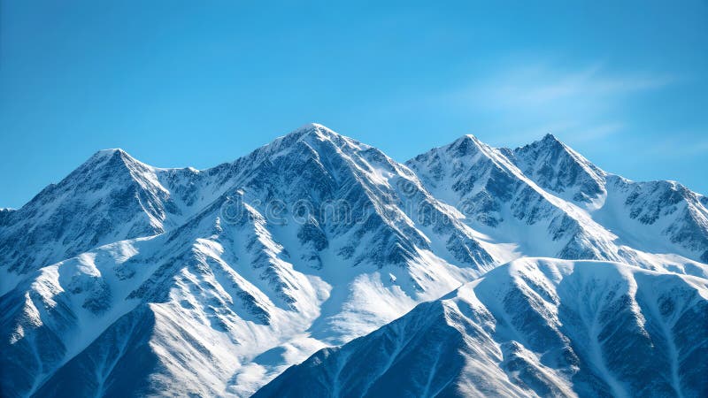 Climate Change Snow Covered Mountain Peaks Under Clear Blue Sky Create ...