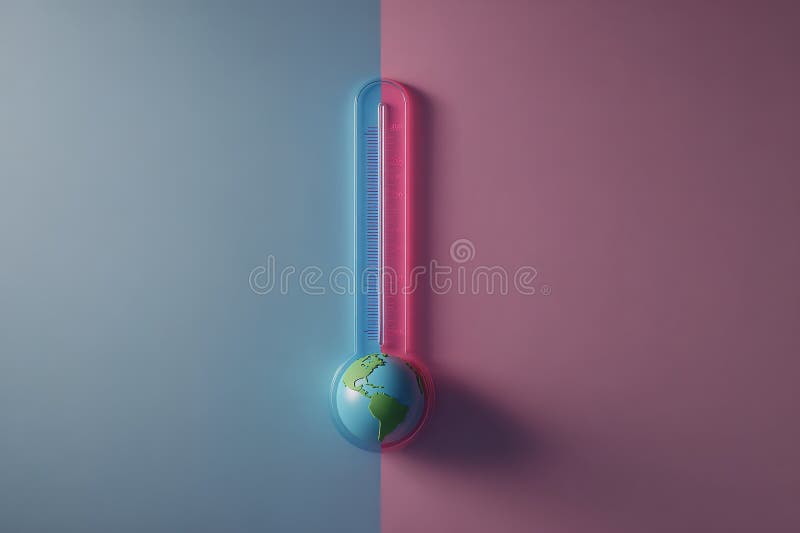 Climate Change Thermometer Showing the Earth with Contrasting Colors ...