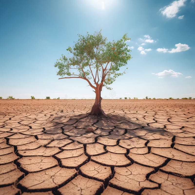 Climate Change: Tree on Drought-Ridden Land. Generative AI Stock ...