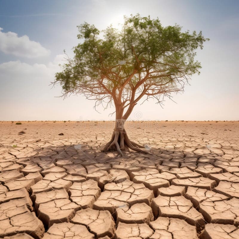 Climate Change: Tree on Drought-Ridden Land. Generative AI Stock ...