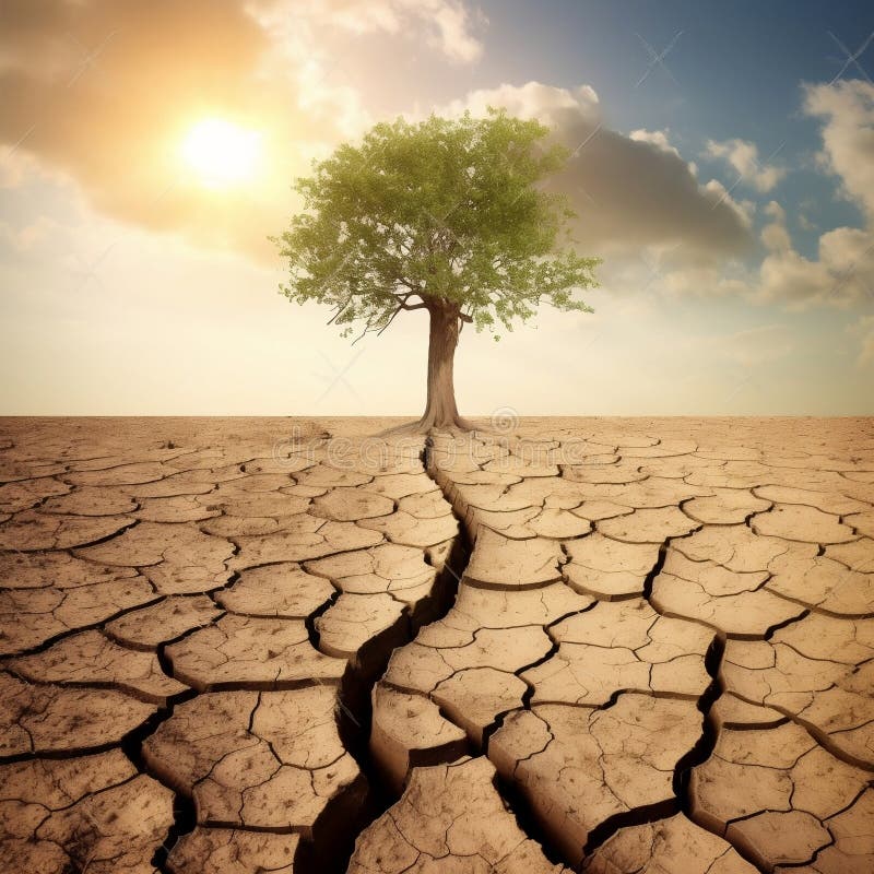 Climate Change: Tree on Drought-Ridden Land. Generative AI Stock ...