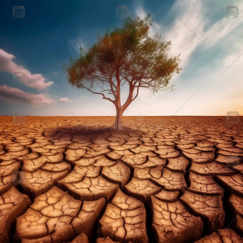 Climate Change: Tree on Drought-Ridden Land. Generative AI Stock Photo ...