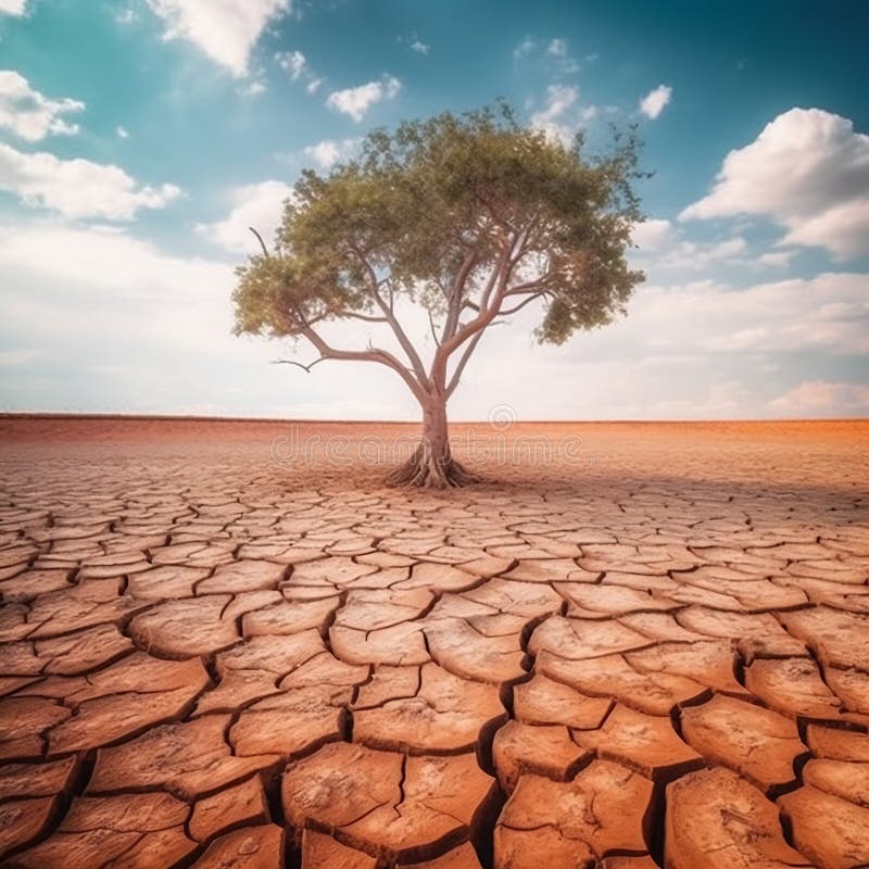 Climate Change: Tree on Drought-Ridden Land. Generative AI Stock ...