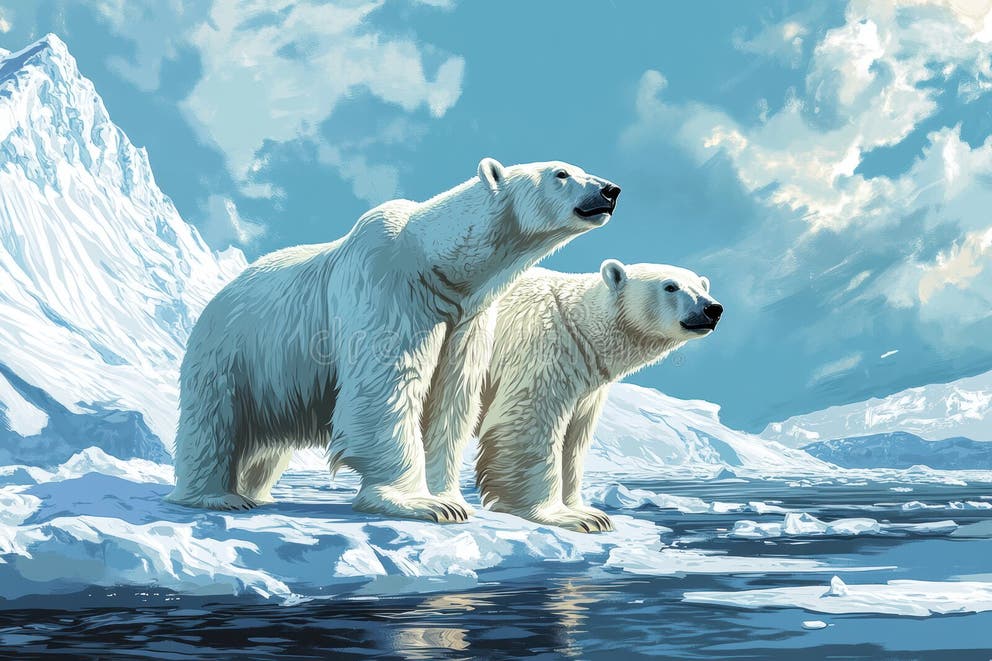 Climate Change Visualization, Visual Depiction of Climate Change Polar Bears Stranded on Melting ...