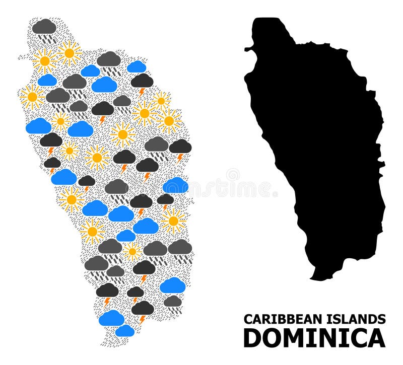 Climate Collage Map of Dominica Island Stock Illustration ...