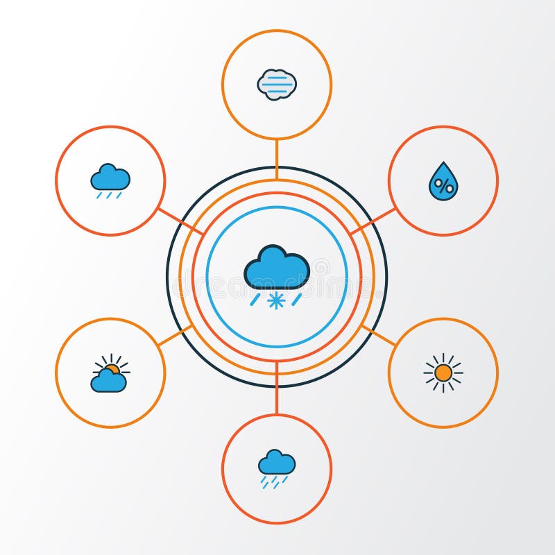 Climate Colorful Outline Icons Set. Collection of Tempest, Tornado ...