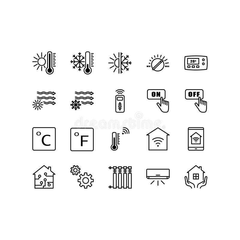 Climate Control Icon Set. Heating, Ventilating and Air Conditioning ...