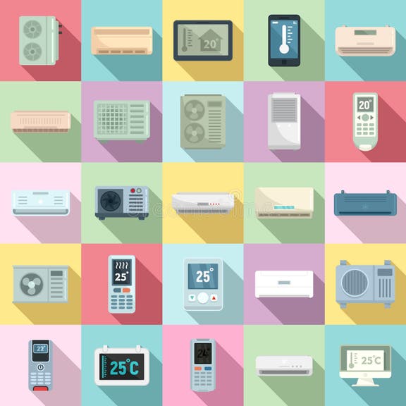 Climate Control Systems Icons Set, Flat Style Stock Vector ...