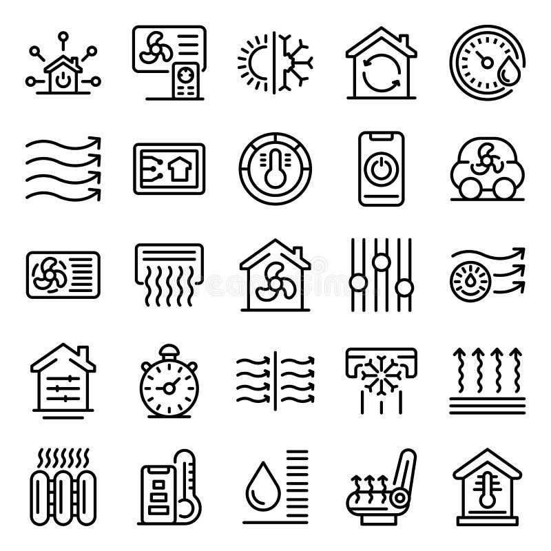 Climate Control Systems Icons Set, Outline Style Stock Vector ...